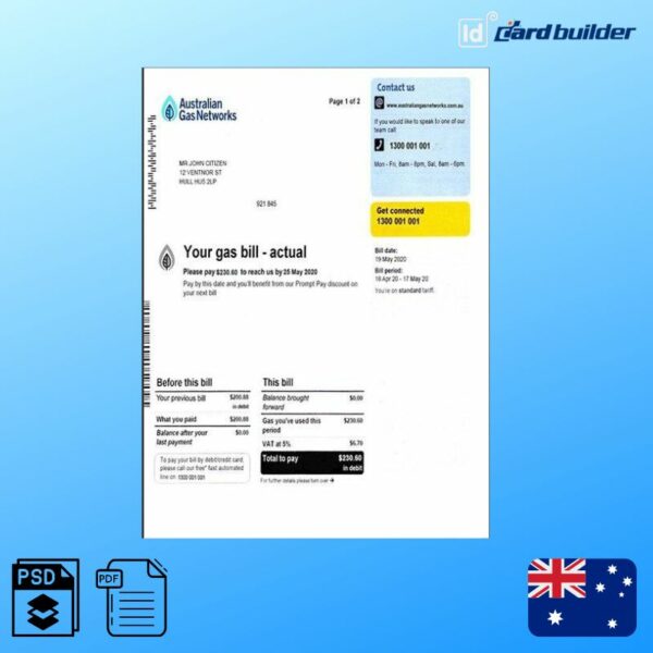 Australia AGL Gas Utility Bill Template