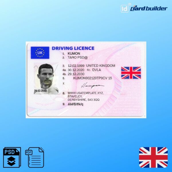 UK Drivers License Template 2021+